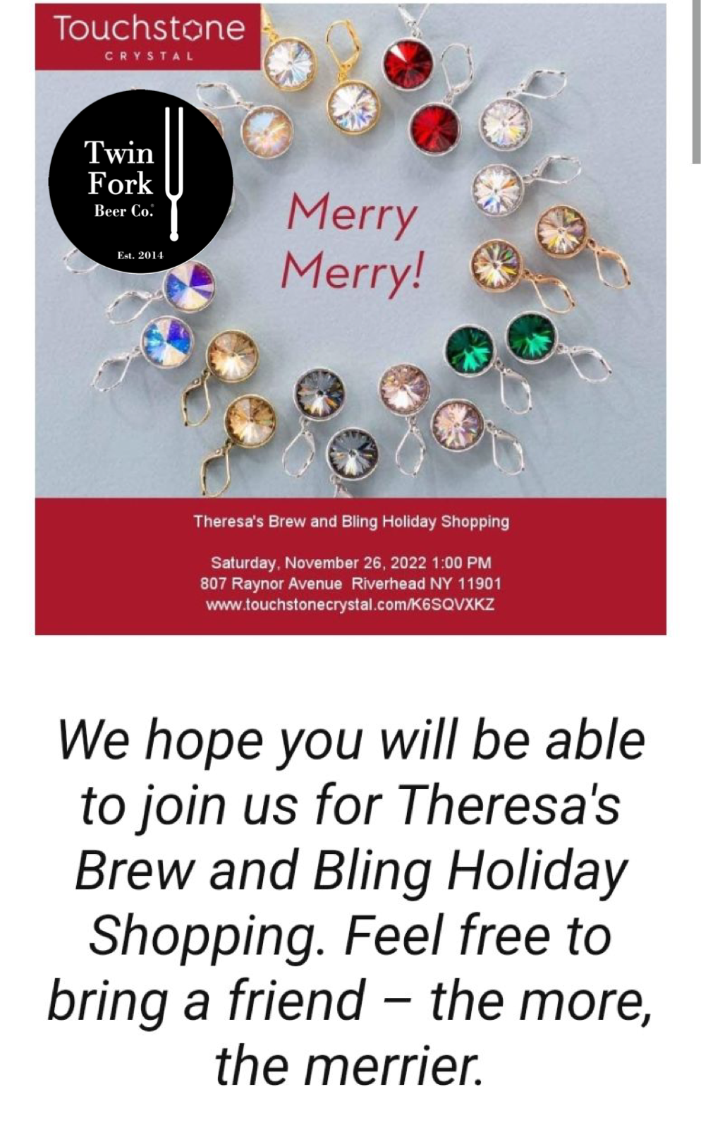 Touchstone Crystal Pop-up! - Twin Fork Beer Co.Twin Fork Beer Co.